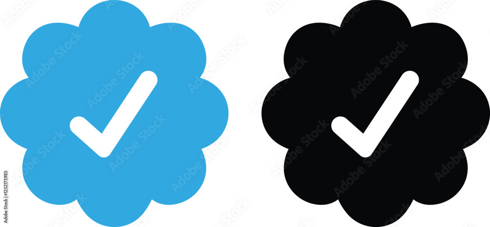 Verified tick badge icon set isolated on transparent background. Social ...