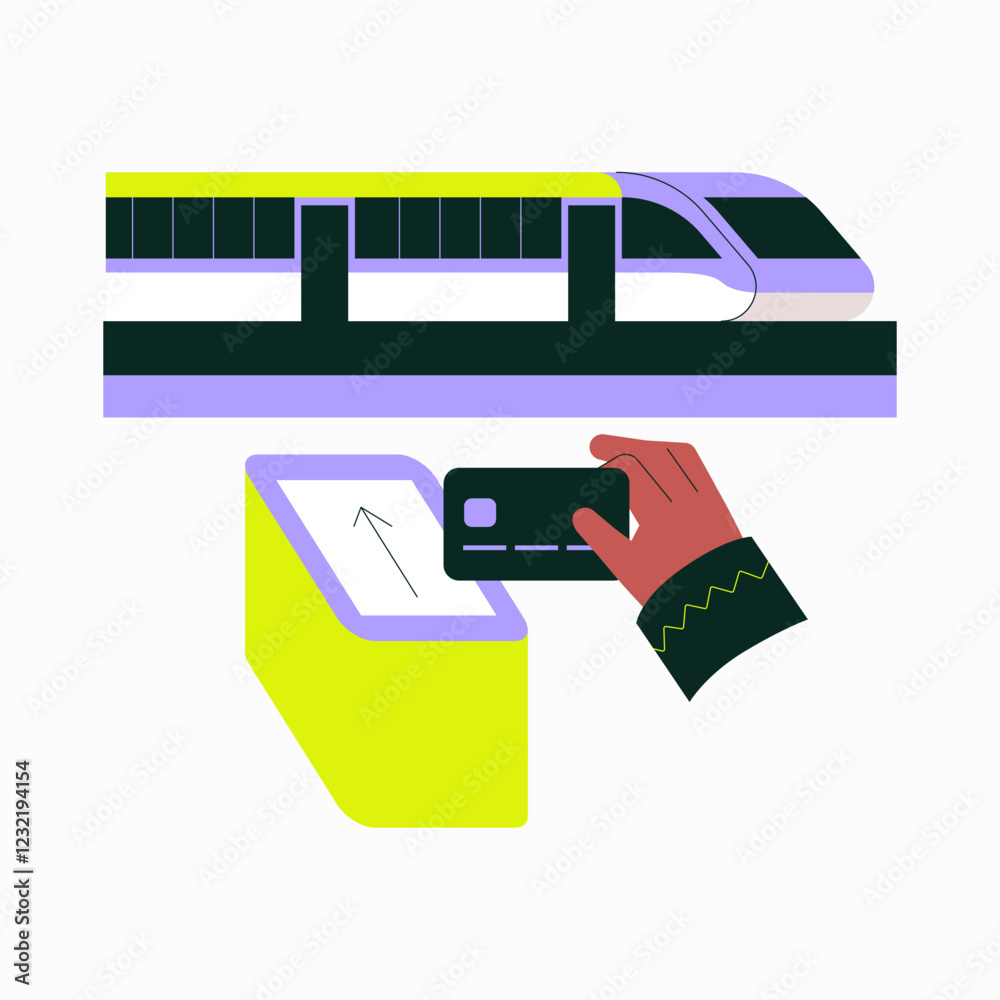 Contactless Payment At Train Station In Flat Vector Illustration ...