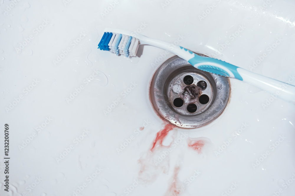 Bleeding gums when brushing with a hard-bristled toothbrush. Oral ...