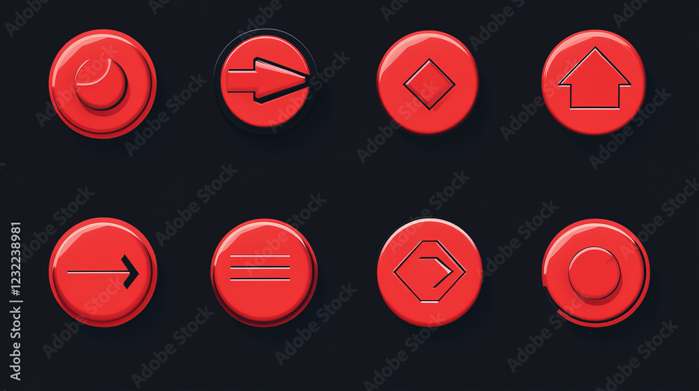Red ui vector button animation for game interface cartoon set. Hover ...