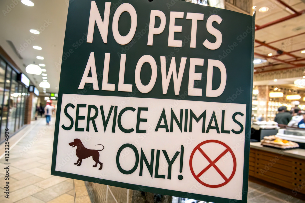 Sign indicating "No Pets Allowed," permitting only service animals ...