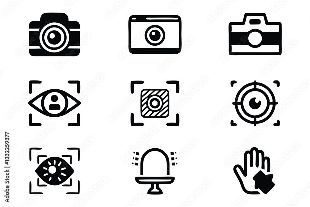 Vector de Stock Create a clean, editable icon set depicting various computer vision line art ...
