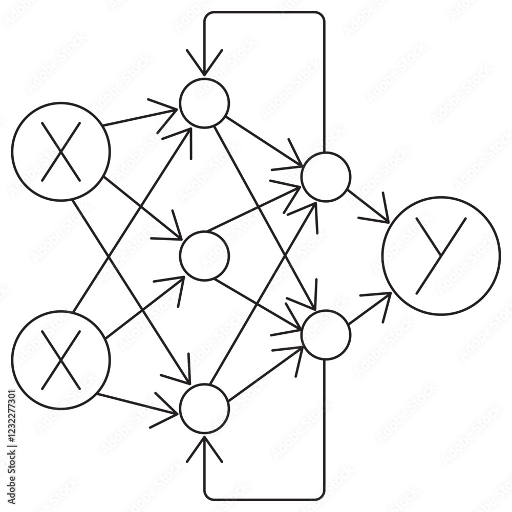 Recurrent Neural Networks Icon Simple Outline Monochrome Black Vector Pictogram With Thin Lines