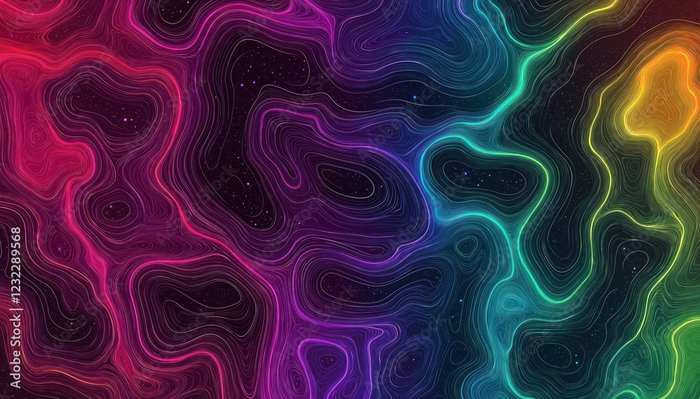 Abstract neon topographic design with glowing lines in vibrant colors ...