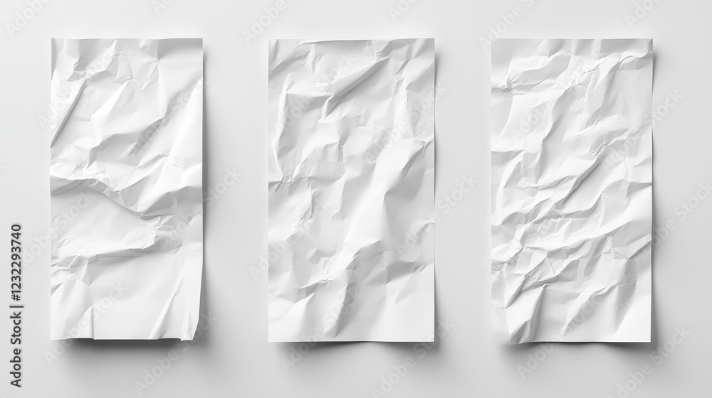 Crumpled and wrinkled white paper mockup. Realistic vector illustration ...