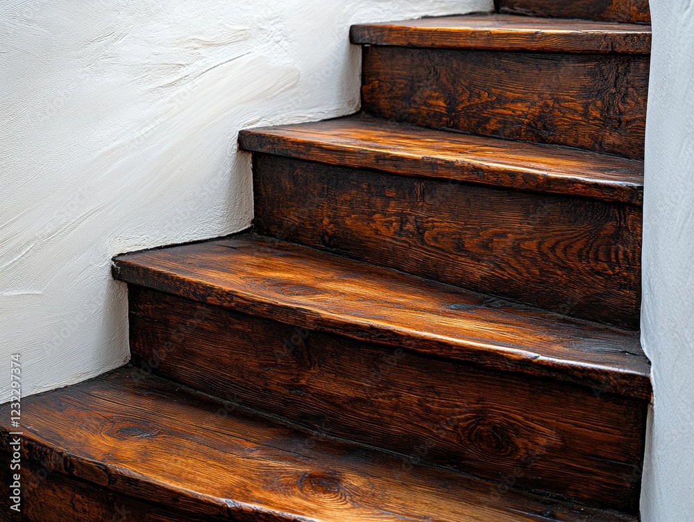 Discover the timeless beauty of a worn wooden staircase, showcasing ...