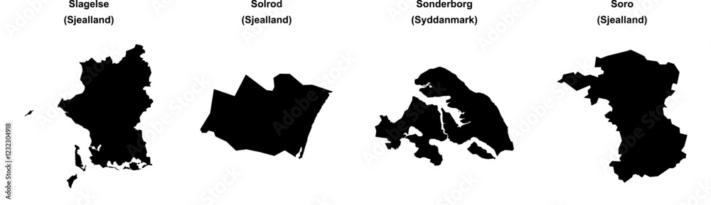 Slagelse, Solrod, Sonderborg, Soro outline maps Stock Vector | Adobe Stock