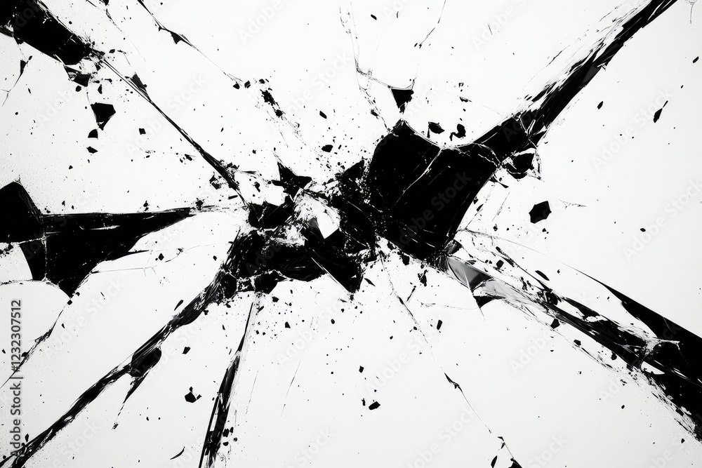 Splattered ink resembling shattered glass, dynamic and sharp, creating ...