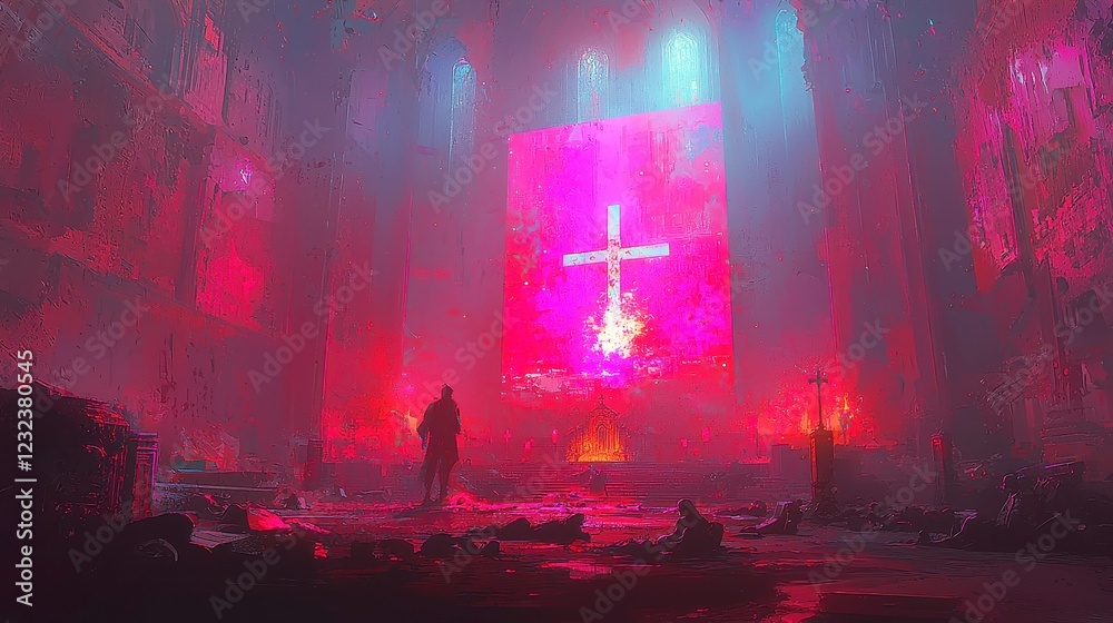 Ethereal Sanctuary, a pixel art depiction of a ghostly cathedral ...