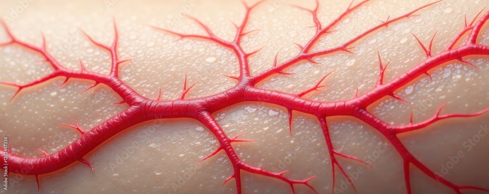 Visible network of bulging, twisted veins on a light skin tone, bulging ...