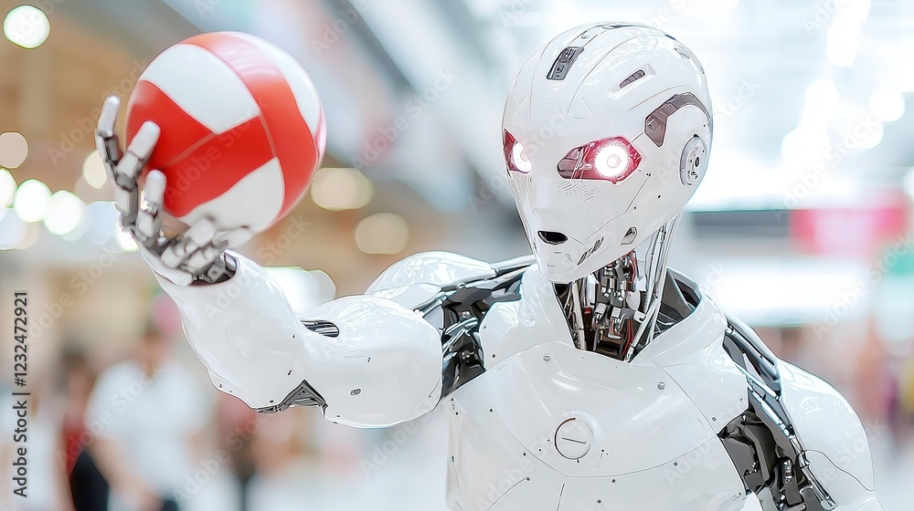 Futuristic volleyball robot executing a powerful spike, mechanical ...