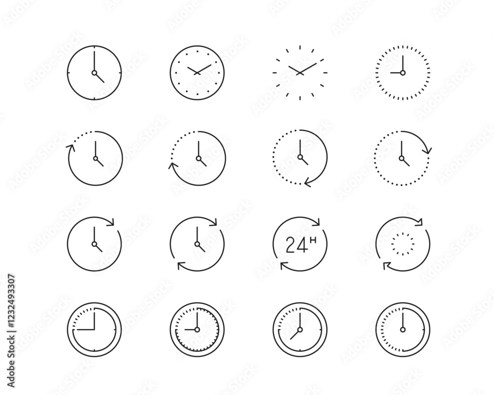 Clocks and Time Icon collection containing 16 editable stroke icons ...