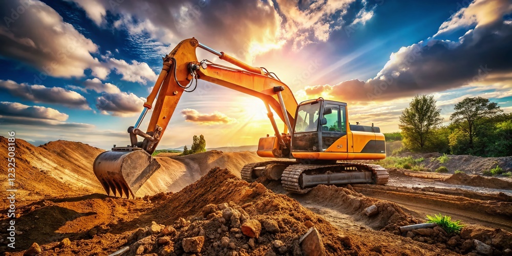 Earthworks Excavation: Heavy Machinery Digging Foundation for Large ...