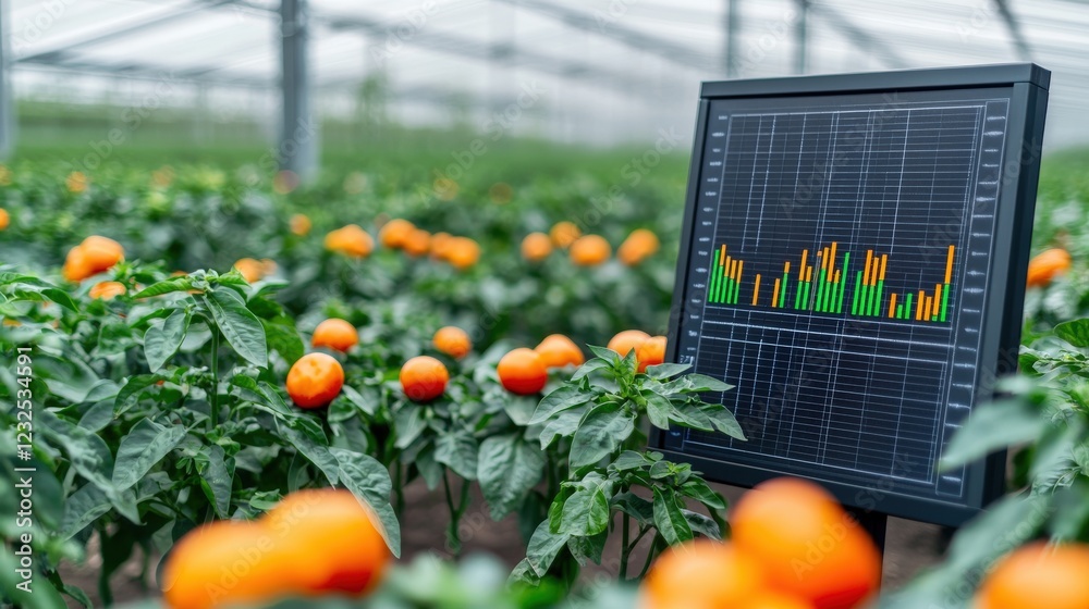 Data Analysis in Greenhouse with Orange Plants and Growth Chart Stock ...