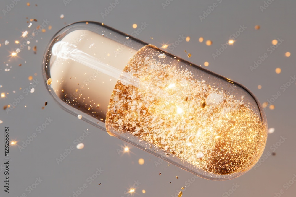 Floating capsule with shimmering contents creating a magical effect in ...