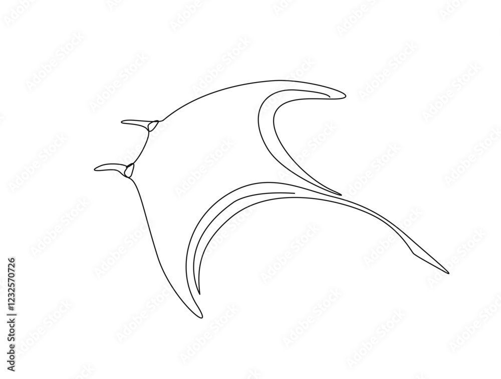 Continuous one line drawing of manta ray fish in the sea. Stingray fish ...