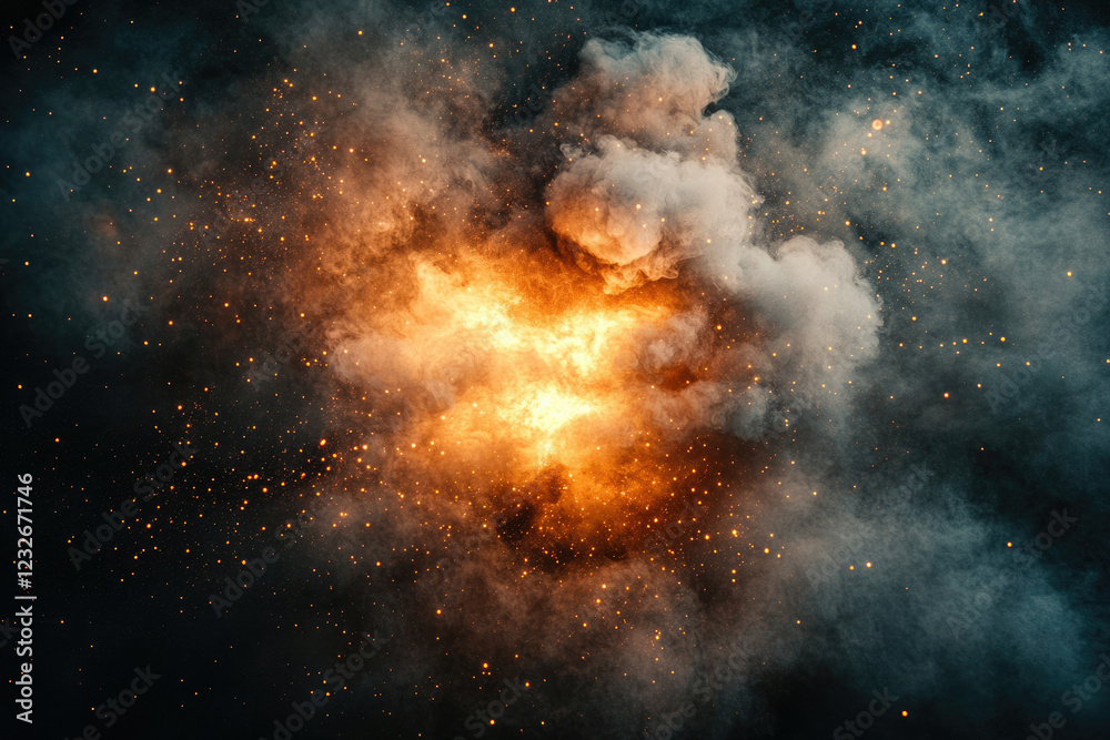 Fiery explosion with smoke and sparks, a dramatic visual of intense ...