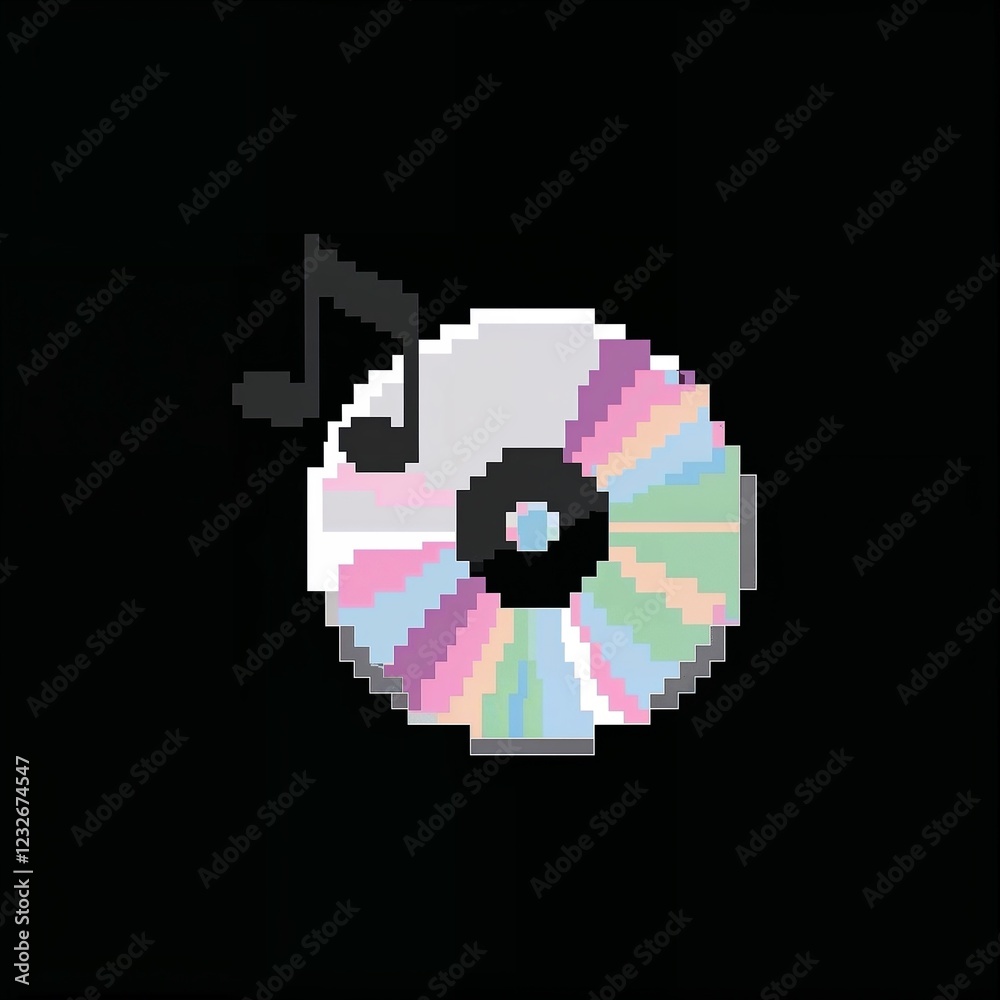 2D pixel art icon depicting a compact disc (CD) with a reflective ...