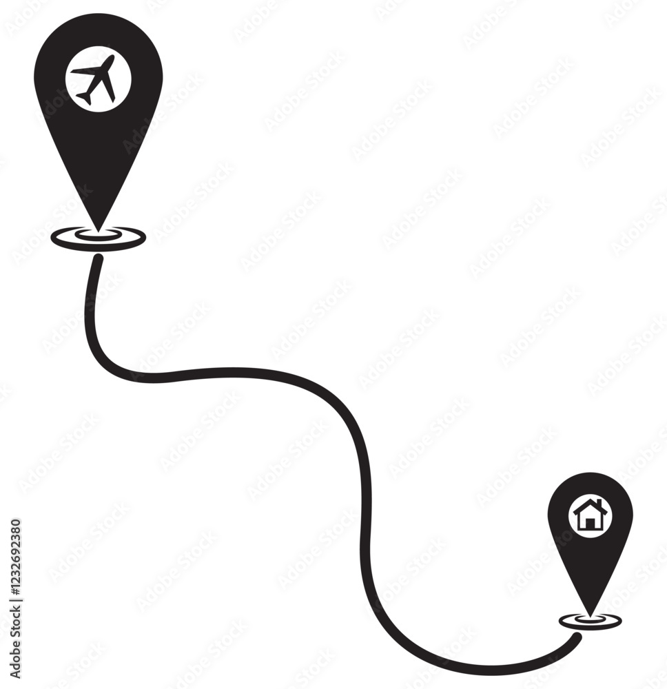 Cartoon map with pin pointers icon. Navigation or navigator, maps, road ...