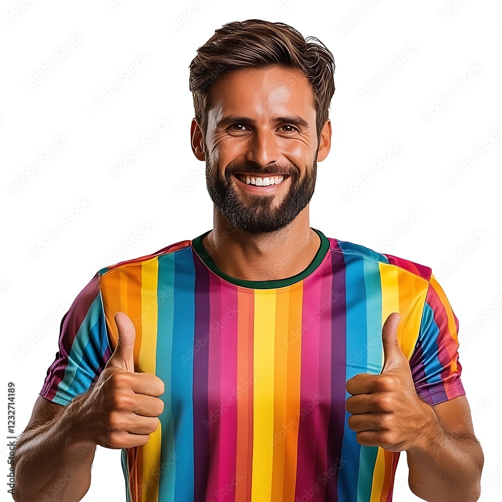 Rainbow Pride: A young man beams with pride, confidently displaying the ...