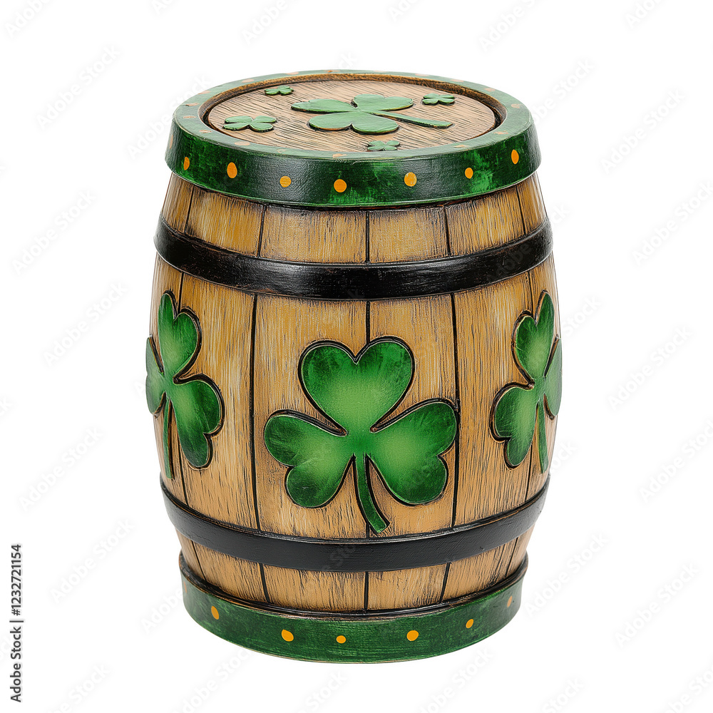transparent PNG image of Wooden barrel with a four-leaf clover. St ...