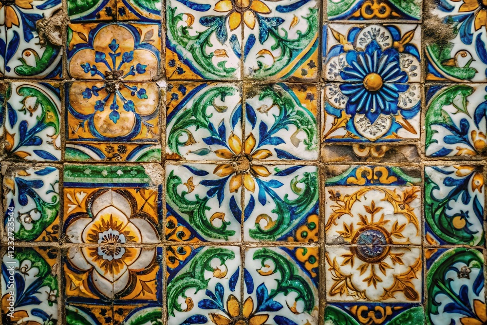 Vintage Ceramic Tile Patterns: Close-up Documentary Photography of Worn ...