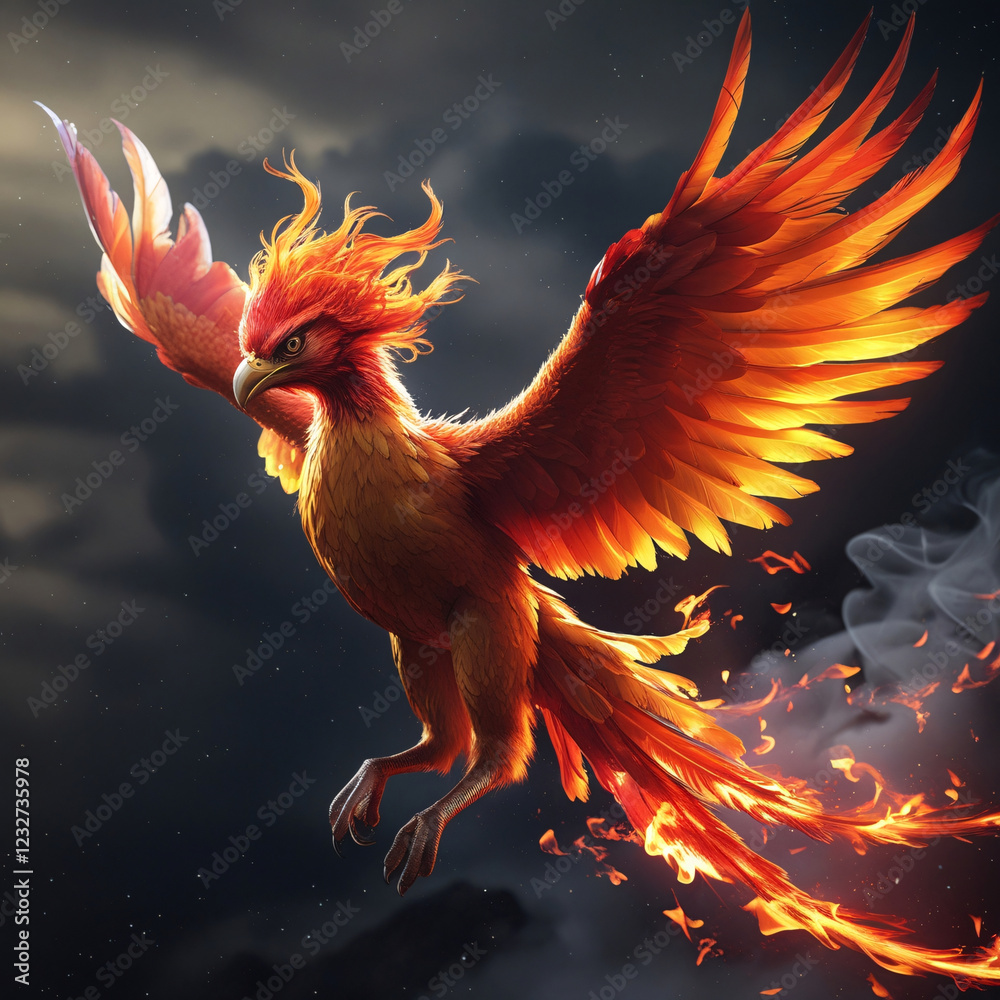 Majestic Fiery Phoenix Rising – Mythical Fire Bird in Flight | Fantasy Art, Generated with AI ...