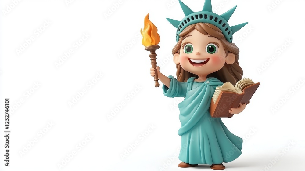 Cartoon Girl Dressed as Lady Liberty Holding Torch of Freedom Stock ...