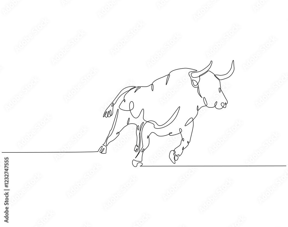 Continuous line drawing of bull cow. Single line illustration of ...