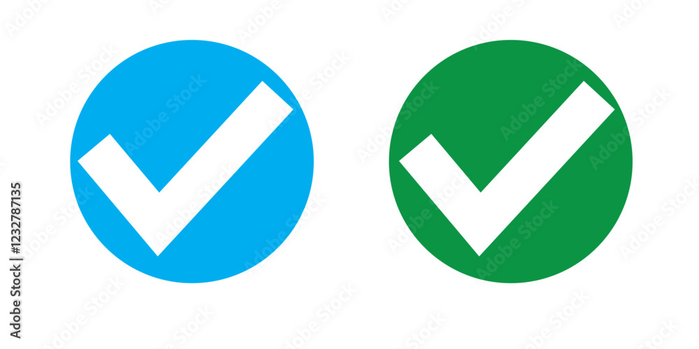Green check mark, red cross mark icon set. Isolated tick symbols ...