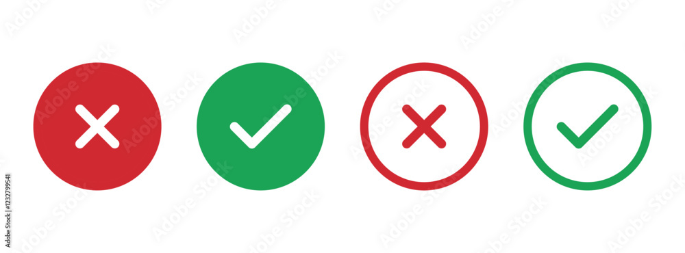 Tick and Cross Icon Set – Green Check Marks & Red X Symbols Stock Vector | Adobe Stock