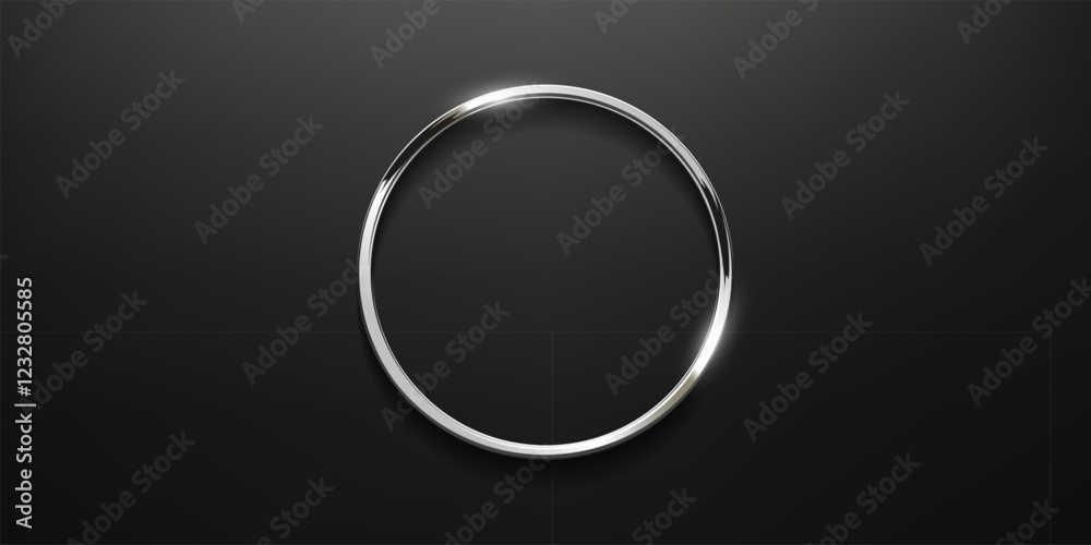 Silver circle thin frame. Blank platinum ring, button, stamp, emblem ...