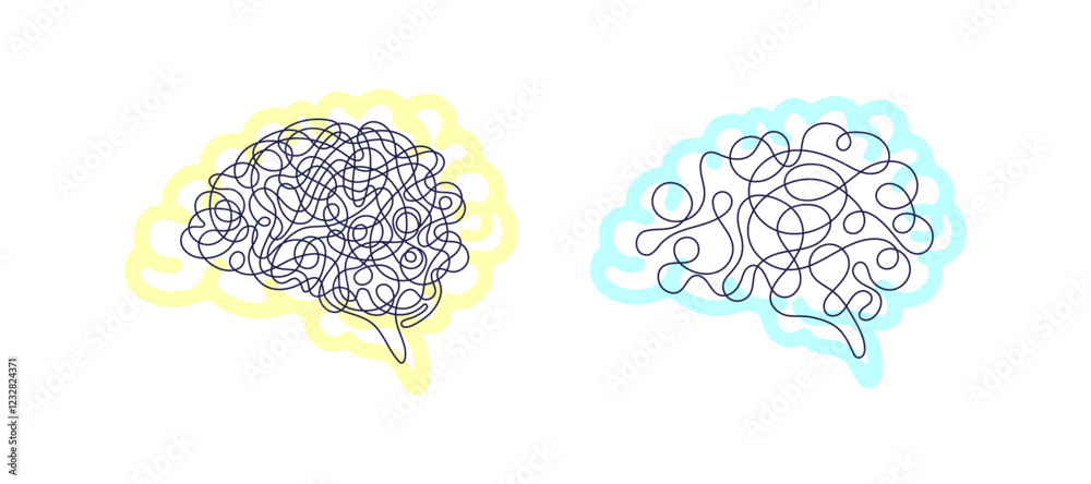 Brain. Tangle of thoughts. Stress, easy solution Stock Vector | Adobe Stock