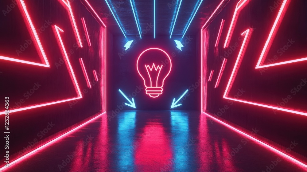 Vibrant Neon Corridor with Bright Light Bulb Design and Dynamic ...