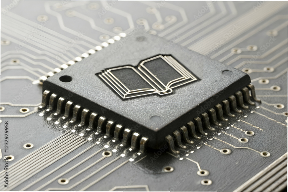 Computer Science Degrees ,A microchip with a book symbol, set against a ...