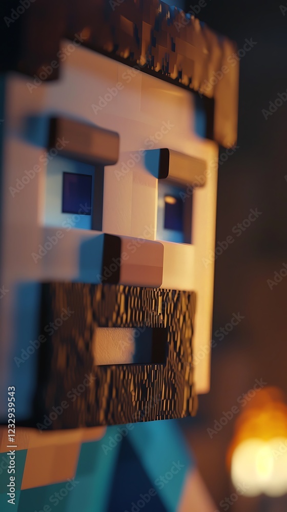 Blocky Face Close Up with Pixelated Features and a Muted Color Palette ...