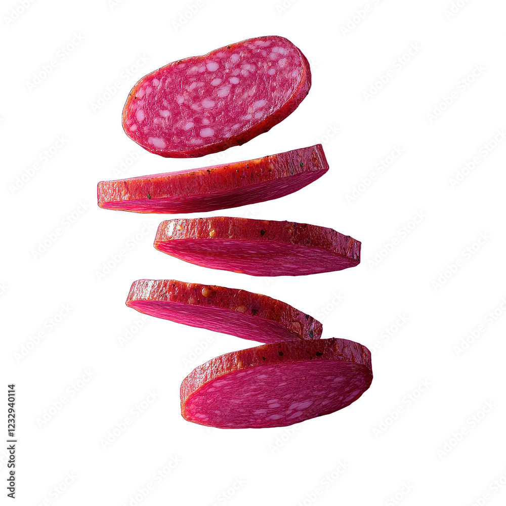Salami sausage slice isolated background white meat smoked cut dry. Top ...