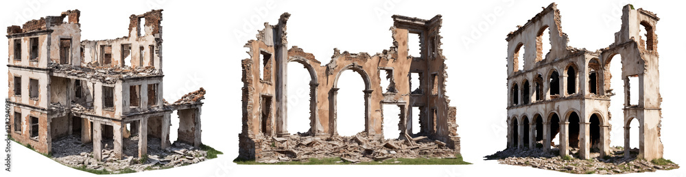 Destroyed building complex transparent isolated png. Destroyed brick ...