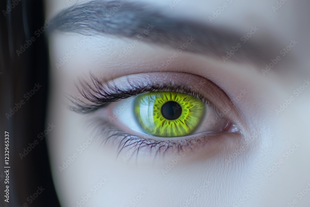 Detailed close-up of a womana??s vibrant lime green eye, showcasing ...