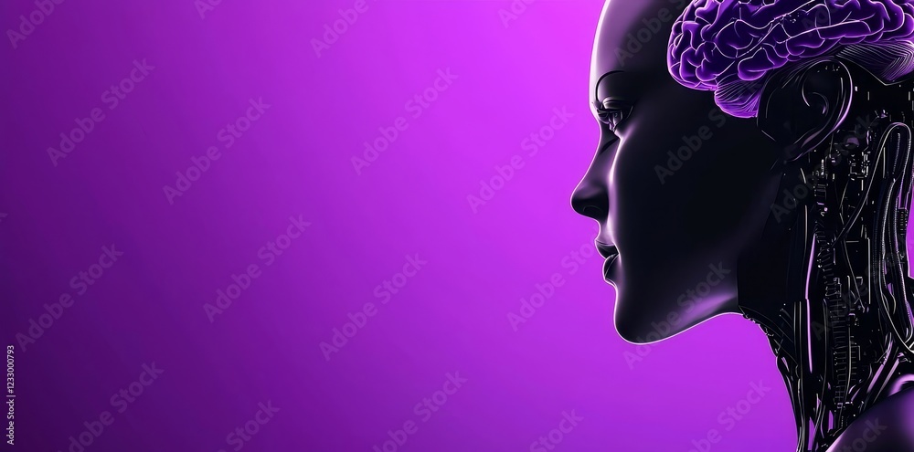 Stock image concept art: A futuristic robotic head with a cybernetic ...