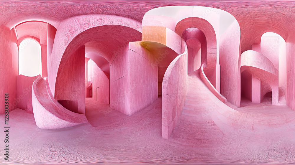 360 degree full panorama environment map of pink abstract twist vortex ...