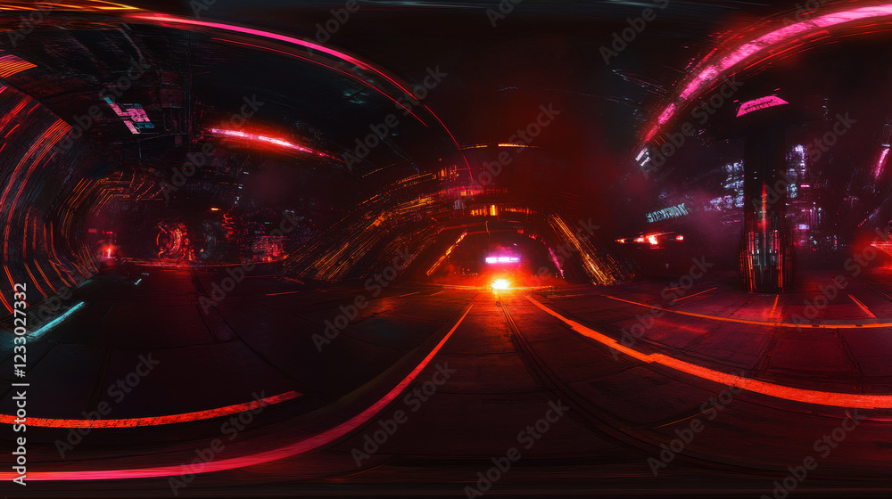 360 degree full panorama of dark futuristic environment with laser led ...