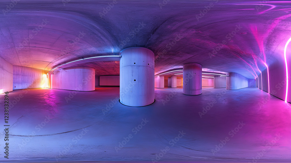 360 degree full panorama environment map of empty futuristic neon light ...