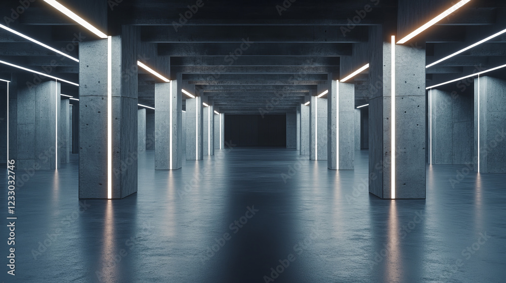 360 degree full panorama environment map of dark concrete cellar ...