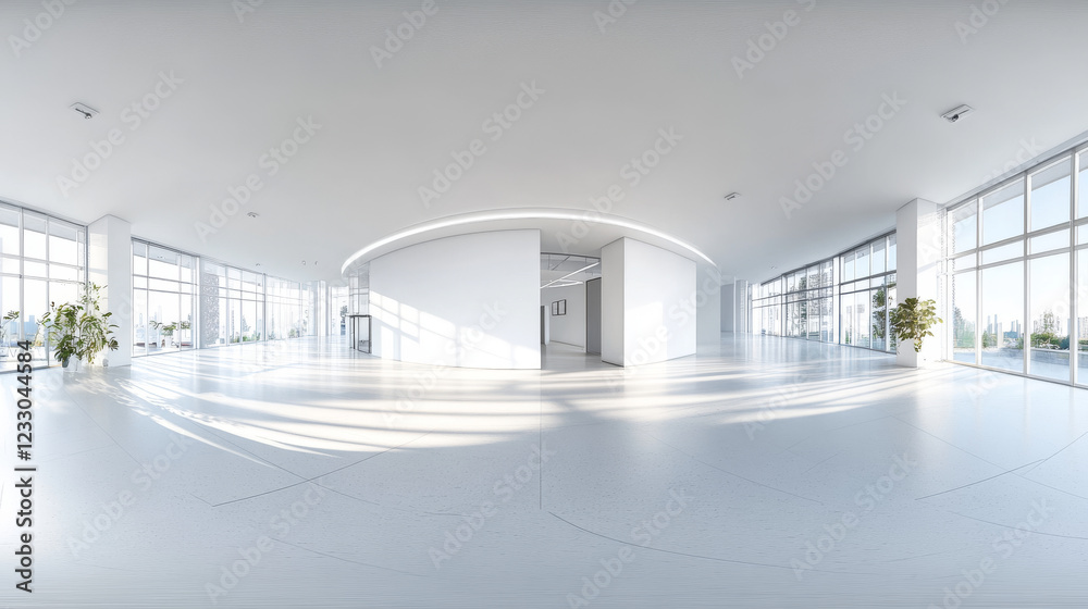 full 360 panorama of empty white hall room without furniture seamless ...