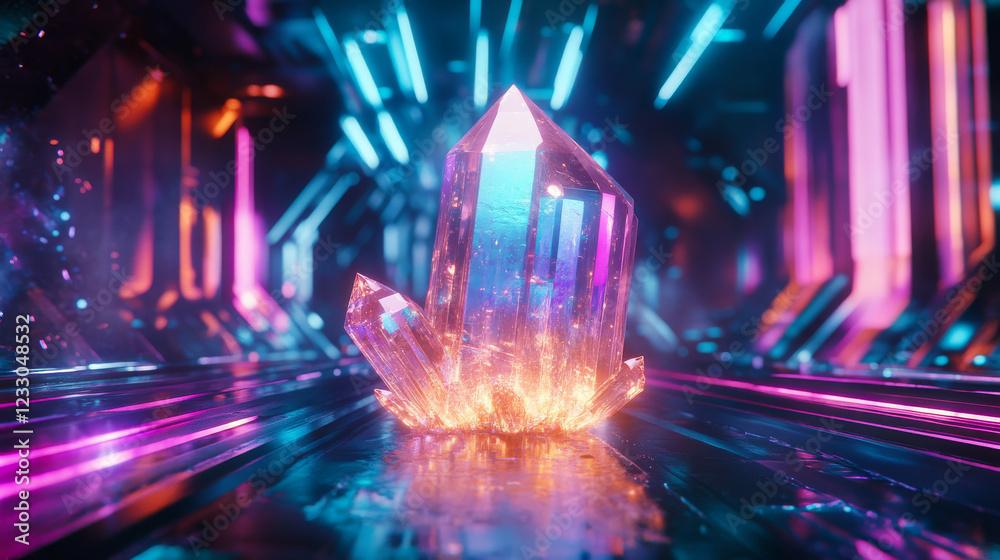 360 degree full panorama environment map of futuristic glowing crystal ...