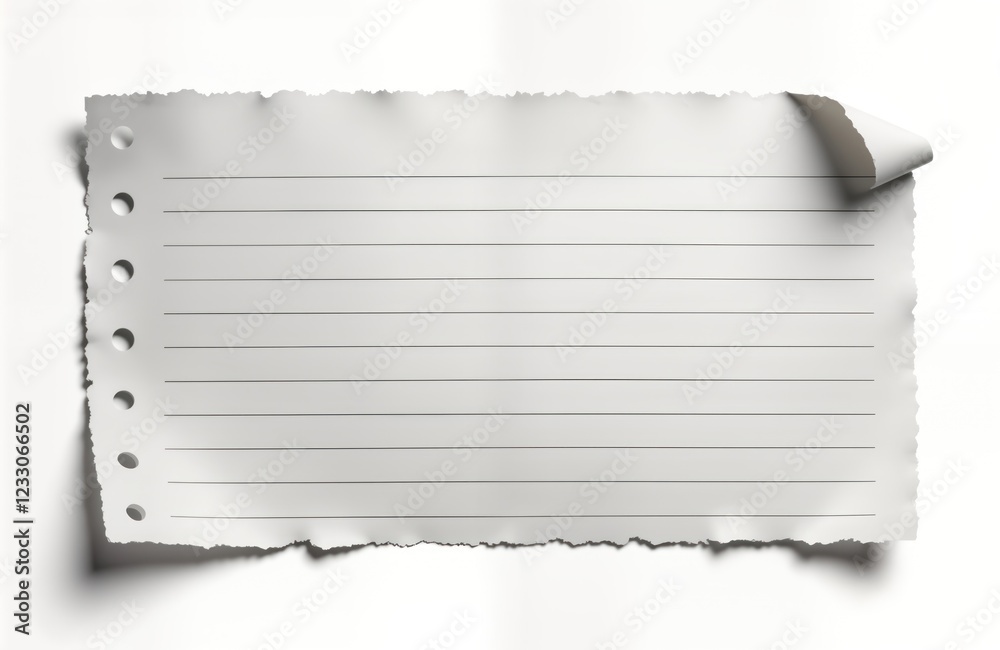 Ripped lined paper fragment isolated on white background. Blank lined ...