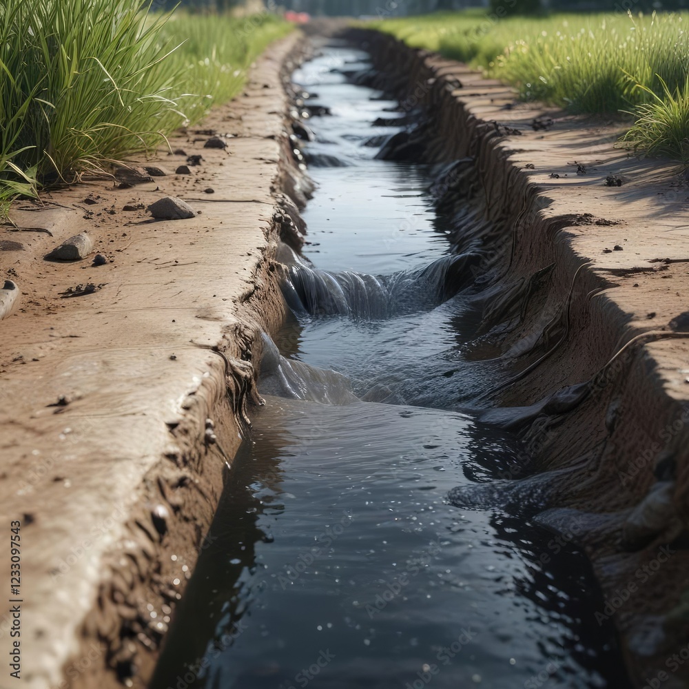 Drainage system releasing excess water into ditch, network, design ...