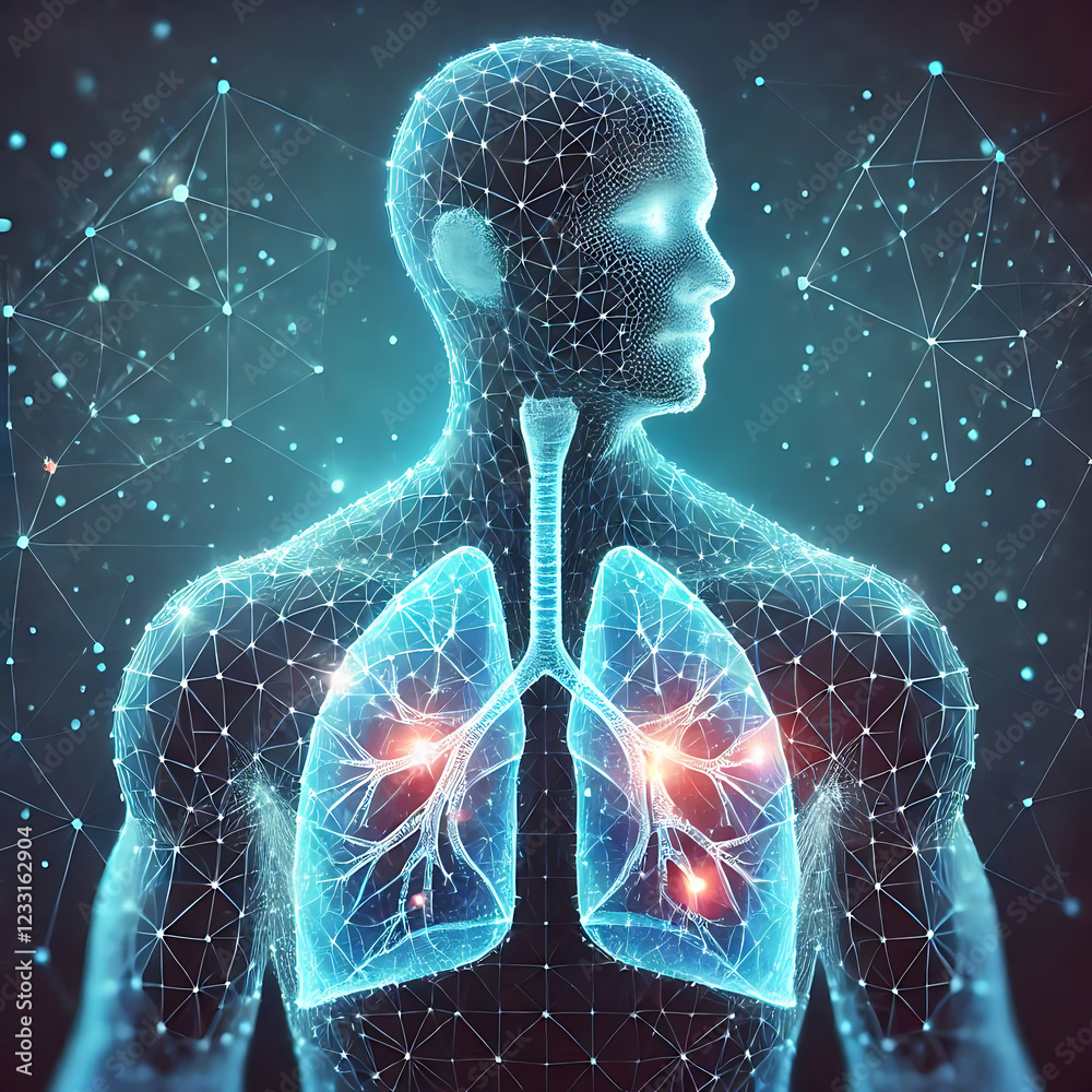 Abstract blue human lungs. Lungs anatomy, left and right lung, trachea ...