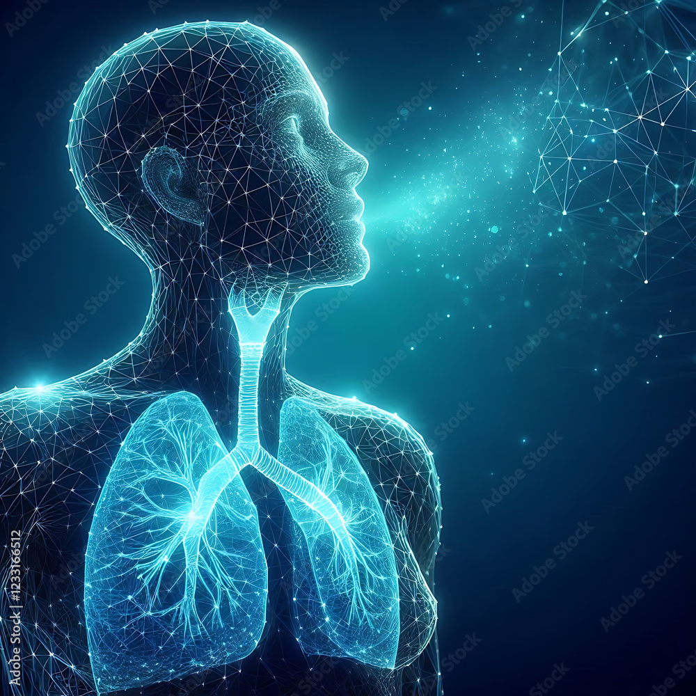 Abstract blue human lungs. Lungs anatomy, left and right lung, trachea ...